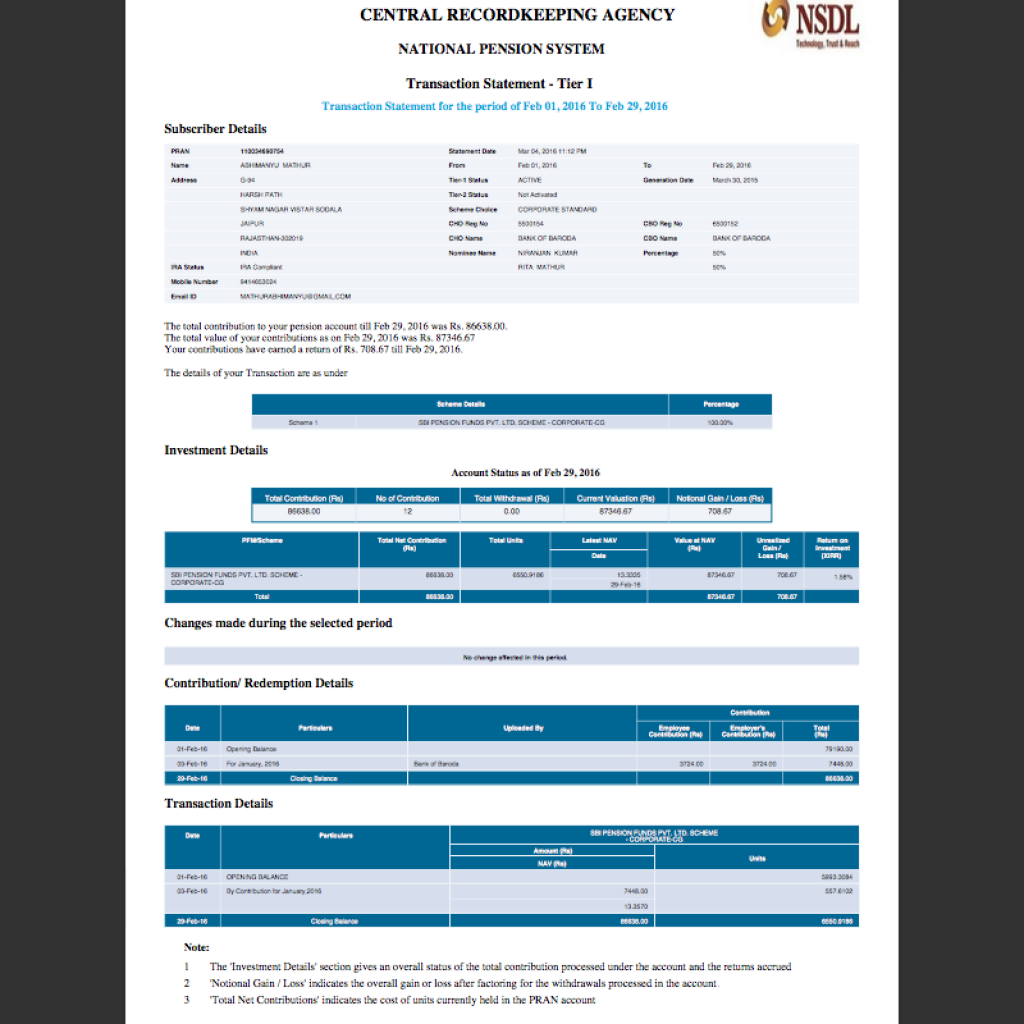 Finance Blog - Mint2Save | NPS Statement - Finance Blog - Mint2Save